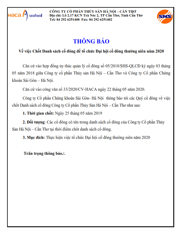 Thông báo Về việc Chốt danh sách Cổ đông để tổ chức ĐHĐCĐ thường niên ...
